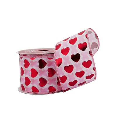 2.5" x 20ft. XO Hearts Wired Taffeta Ribbon by Celebrate It® | Michaels