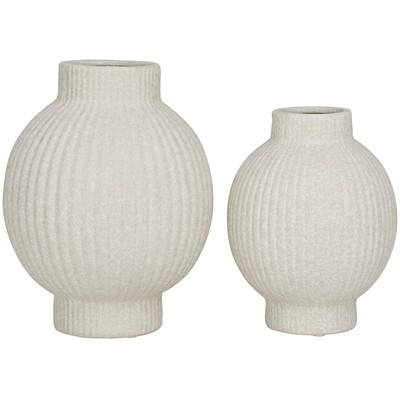 CosmoLiving by Cosmopolitan White Ceramic Ribbed Vase Set of 2 11", 9 ...