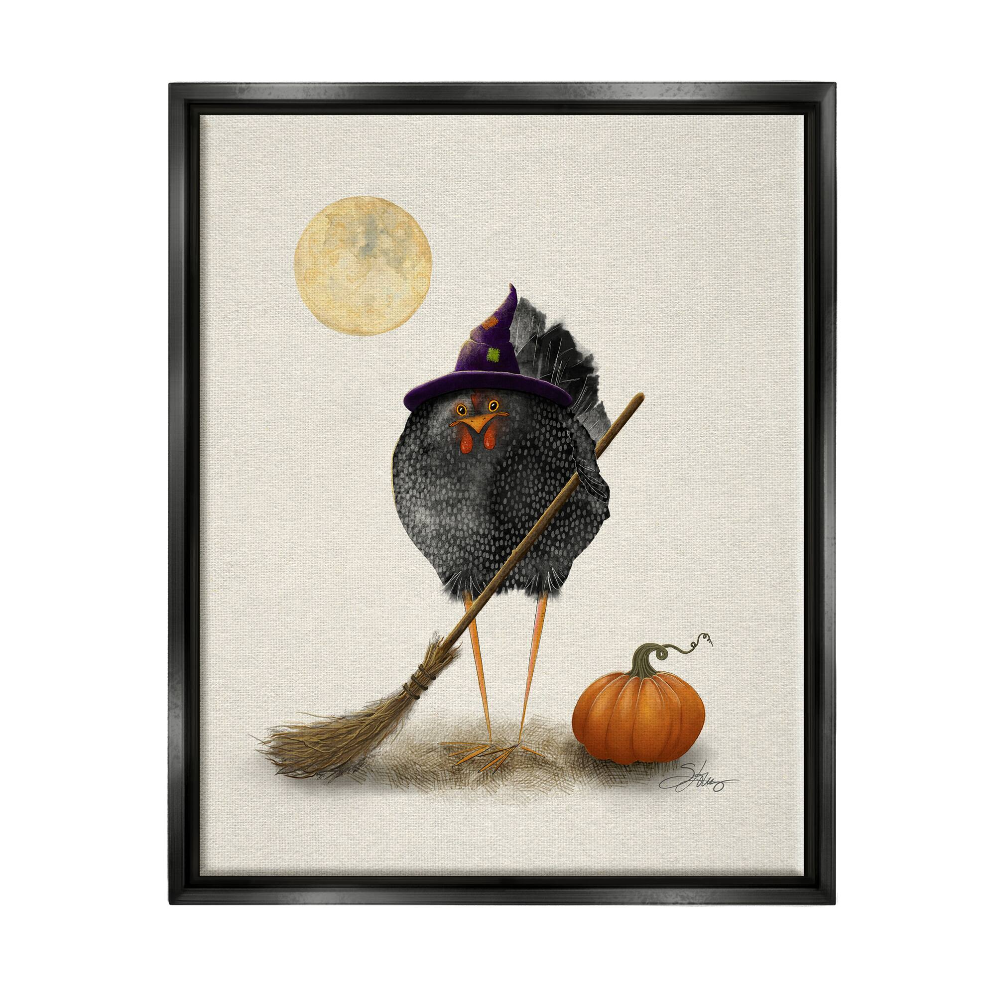 Stupell Industries Halloween Black Bird Witch Framed Floater Canvas ...