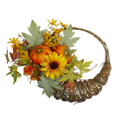 20" Cornucopia with Sunflower & Pumpkins Wreath | Michaels