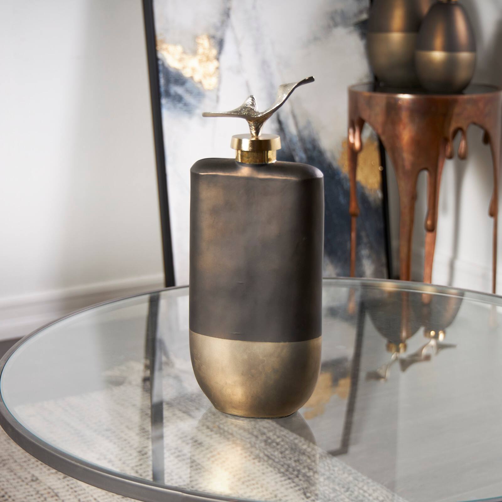Bronze Glass Colorblock Jar with Silver Wave Designed Top | Michaels