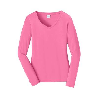Port & Company® Fan Favorite™ Colors Long Sleeve Ladies V-Neck T-Shirt ...