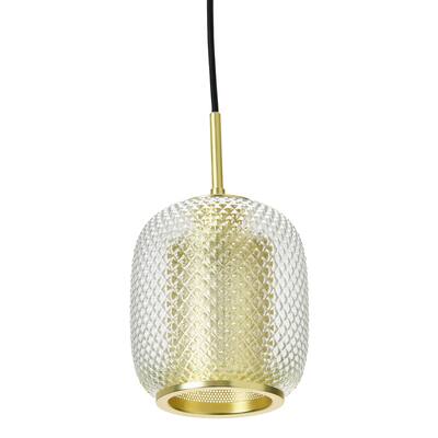 Hello Honey® Clear & Gold Embossed Glass Shade Pendant Lamp with Brass ...