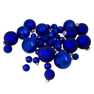 40ct. 2.5" Shiny & Matte Royal Blue & Silver Glass Ball Christmas ...