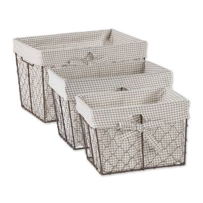 DII® Rustic Bronze Chicken Wire Baskets with Stone Gingham Liners Set ...