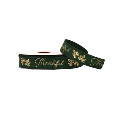 5/8" x 12ft. Green & Gold Thankful Grosgrain Ribbon by Celebrate It ...