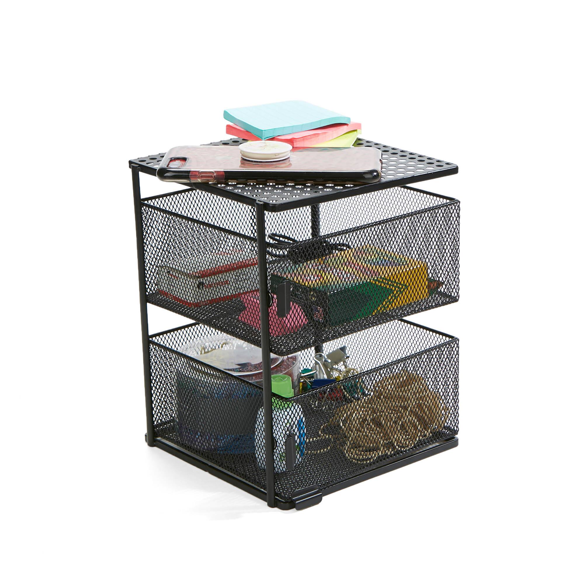 Mind Reader Black 2-Tier Metal Mesh Magnetic Organizer Slide Out Basket ...