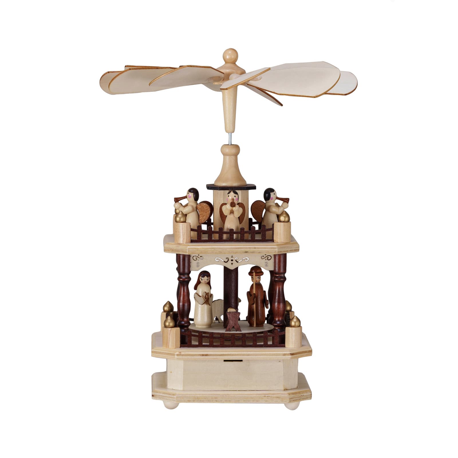 Hello Honey® 13" Musical Rotating Angels Round Wood Christmas Pyramid ...
