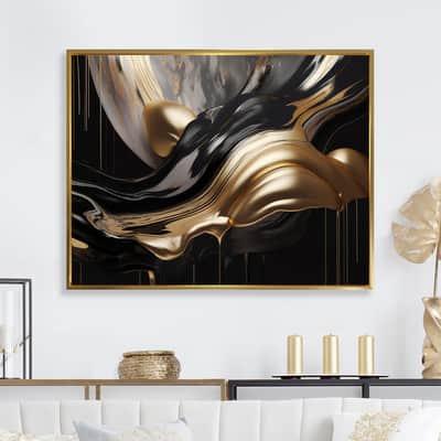 Designart "Gold And Black Captivating Marble Ii" Abstract Marble Framed Wall Decor | Michaels