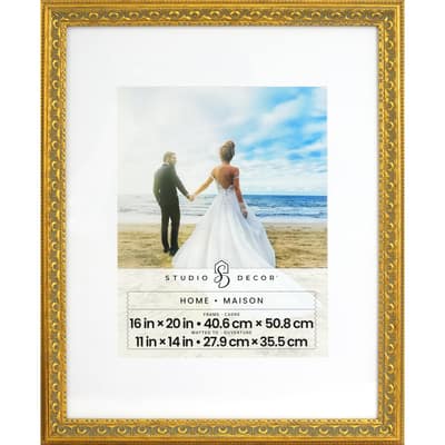 Home Gold Ornate Frame with Mat by Studio Décor®, Size: 16" x 20" / 11 ...