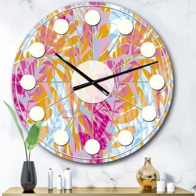 Designart 'Retro Floral Pattern Iii Mid-Century Modern Wall Clock ...