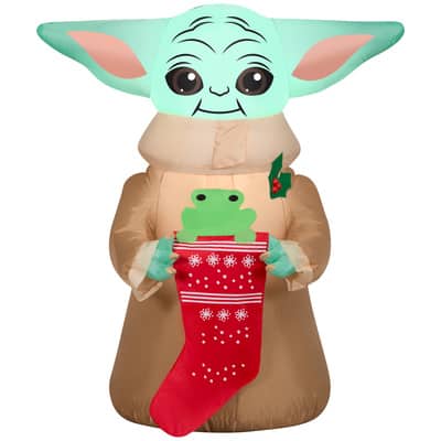 3.5ft. Airblown® Inflatable Christmas Grogu with Frog in Stocking ...