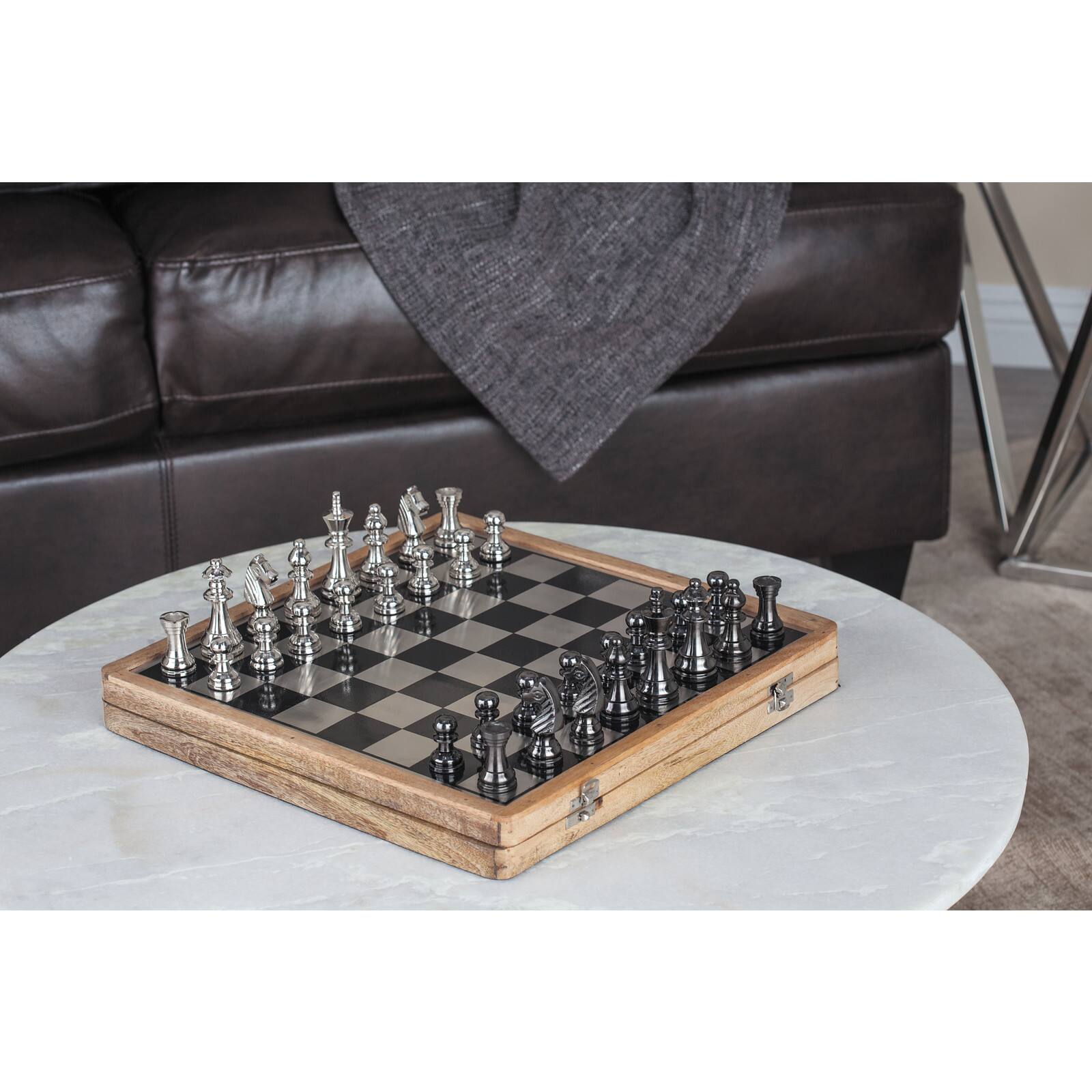 15" Mango Wood & Aluminum Traditional Chess Game Set | Classic Games ...