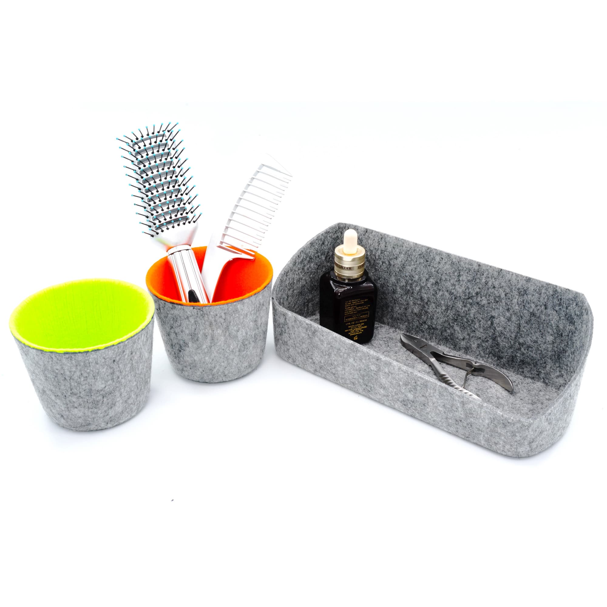 Welaxy Felt 3 Piece Gray Tray with Orange & Green Cups Desktop ...