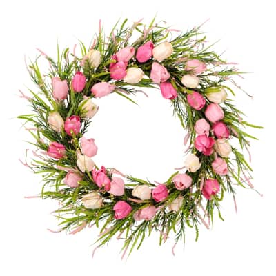 30'' Green and Pink Tulip Floral Spring Wreath | Michaels