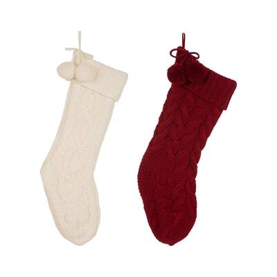 Glitzhome® 24"Knitted Christmas Stockings with Pom Pom Balls, 2ct ...