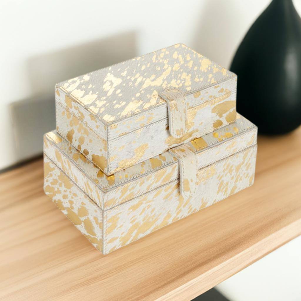 White & Gold Leather Rustic Box Set | Michaels