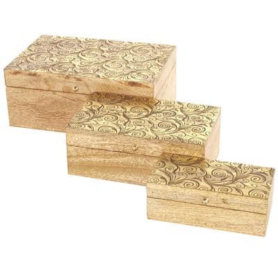Brown & Gold Mango Wood Scroll Storage Box Set | Michaels