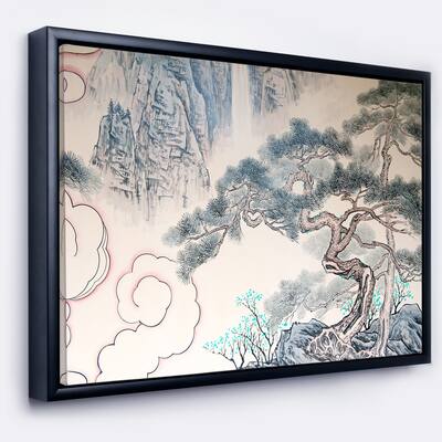 Designart - Chinese Blue Tree Art - Floral Painting Canvas in Black ...