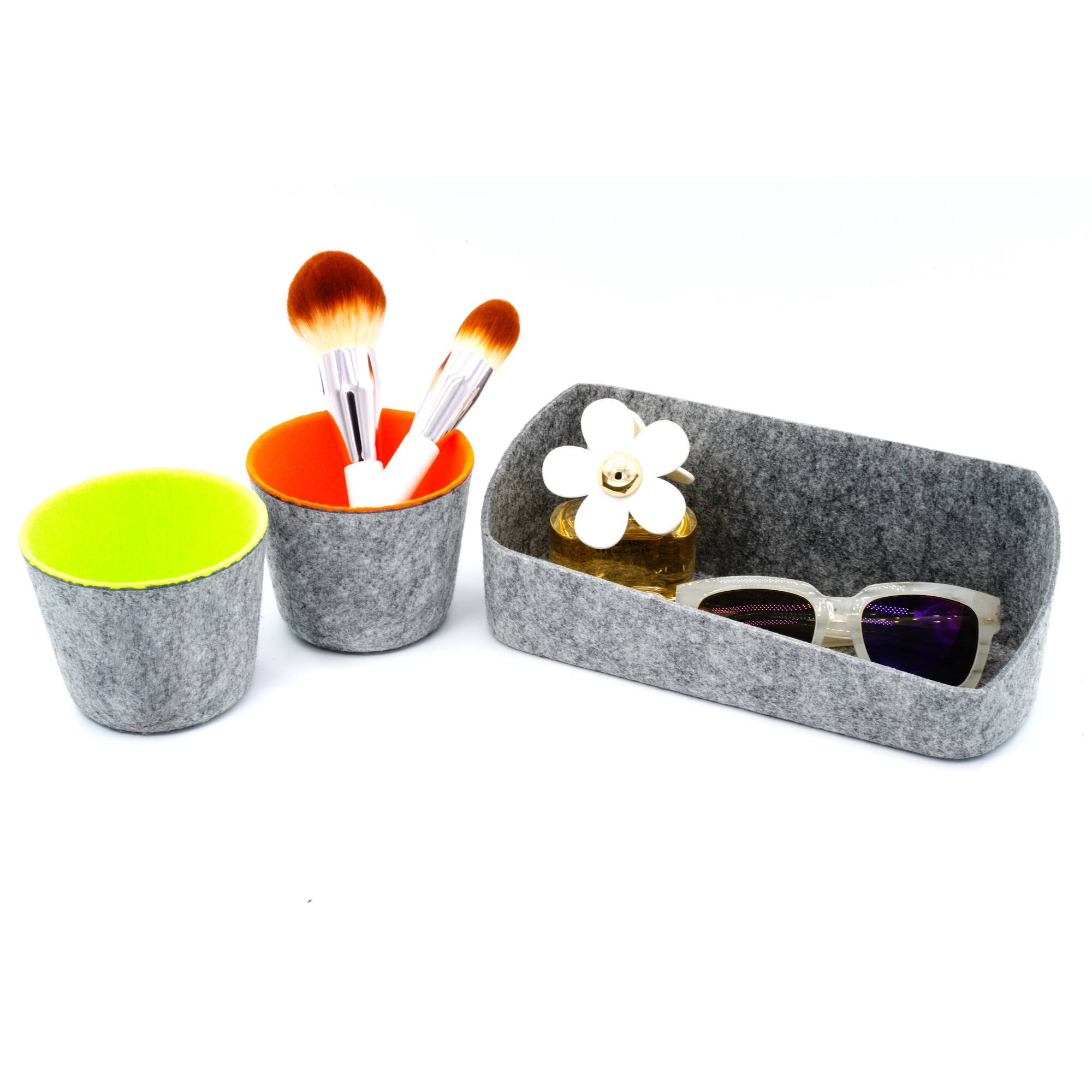 Welaxy Felt 3 Piece Gray Tray with Orange & Green Cups Desktop ...