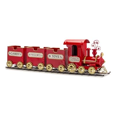 37" Red Metal Christmas Train on Tracks Accent | Michaels