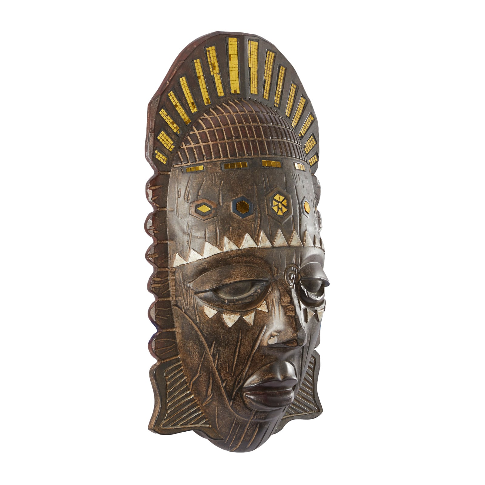 Brown Polystone Primitive African Mask Sculpture 11" x 20" x 6" | Wall ...