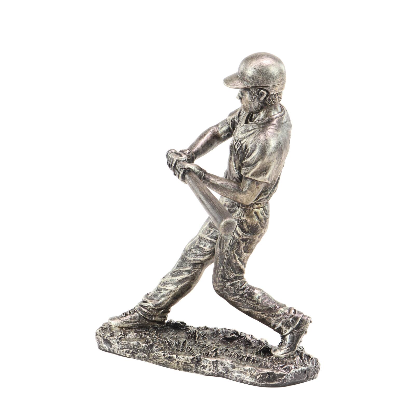 Traditional Silver Polystone Baseball Player Sculpture, 16" x 12" x 8 ...