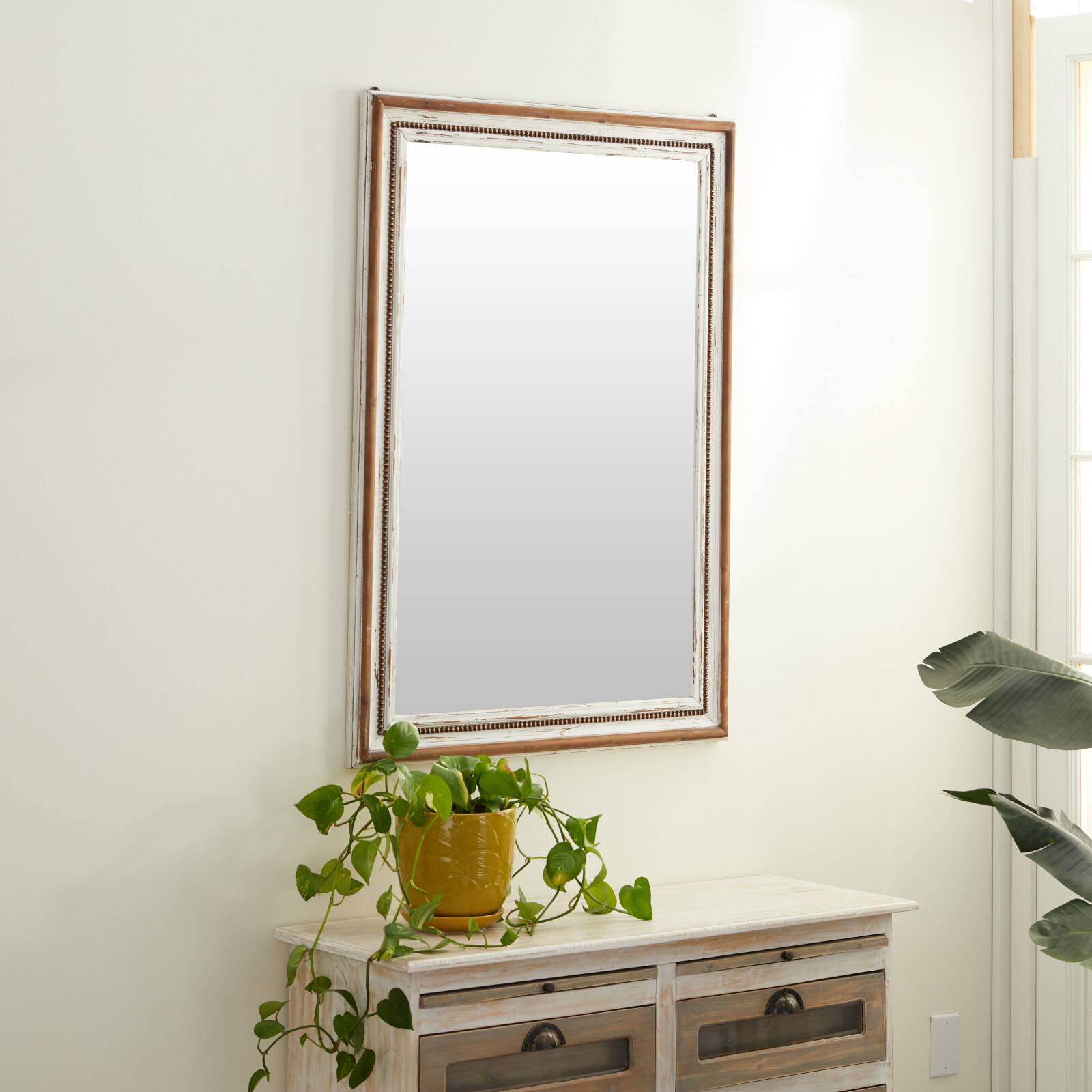 44" Brown Farmhouse Wood Wall Mirror | Michaels