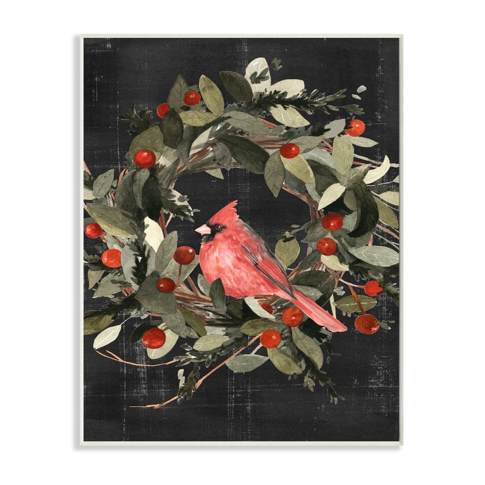 Stupell Industries Red Cardinal In Wreath Design Wood Wall Plaque ...