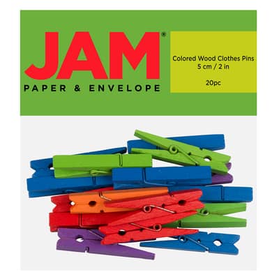 JAM Paper 2" Assorted Color Wood Clip Clothespins, 20ct. | Michaels