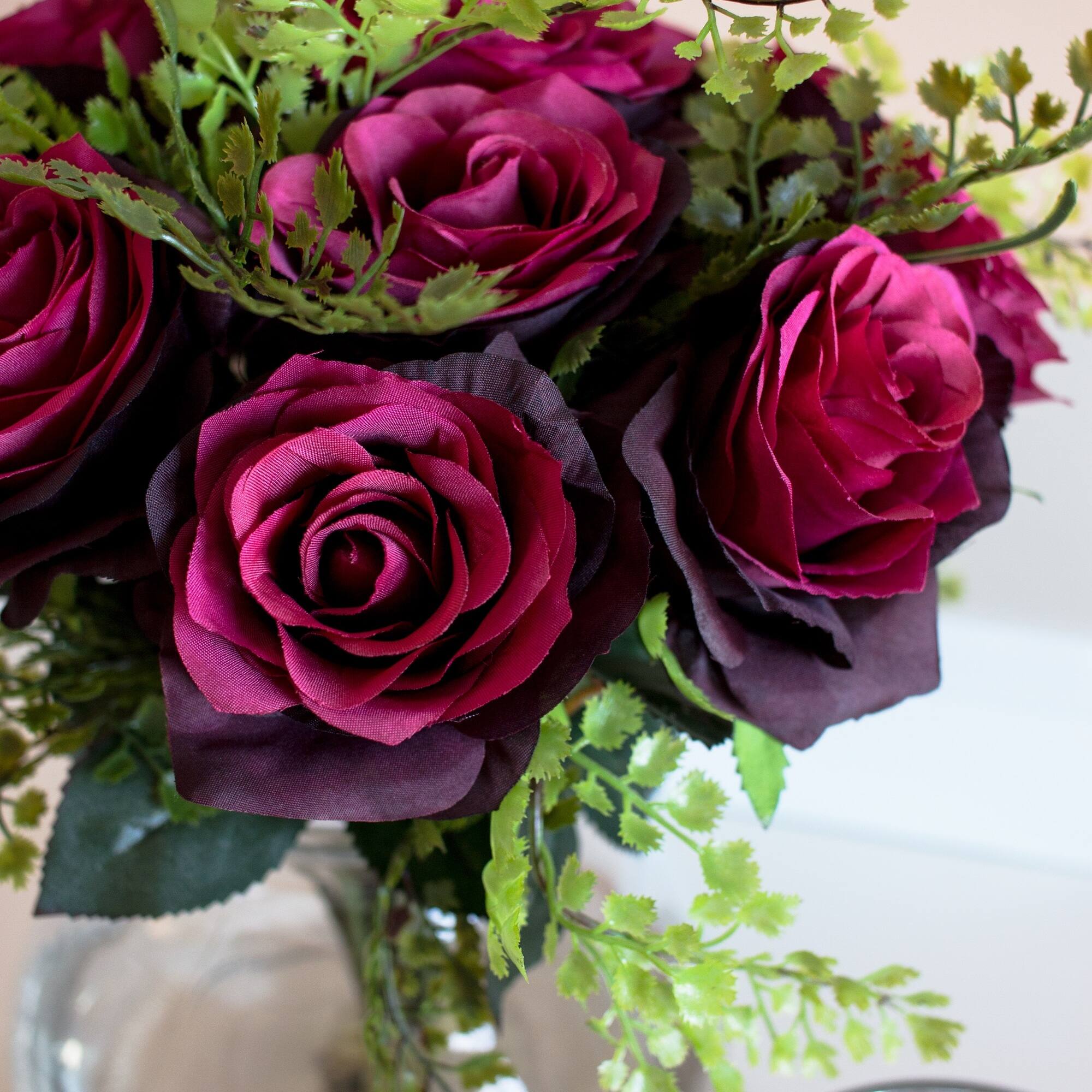 14" Dark Red Rose & Maidenhair Floral Arrangement in Vase | Michaels