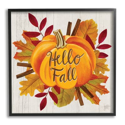 Stupell Industries Hello Fall Sentiment Orange Pumpkin Autumn Tree ...
