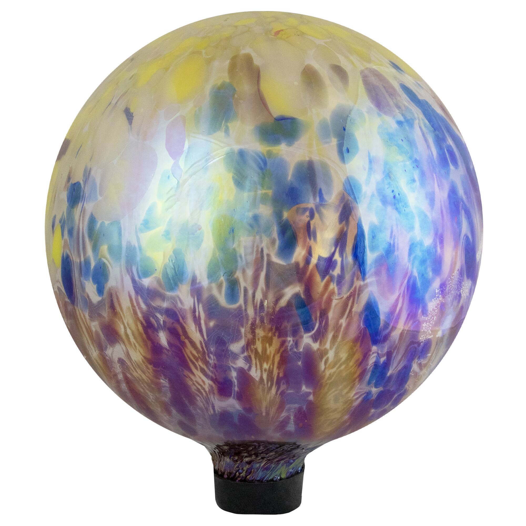 10" Yellow and Blue Iridescent Reflective Glass Garden Gazing Ball ...