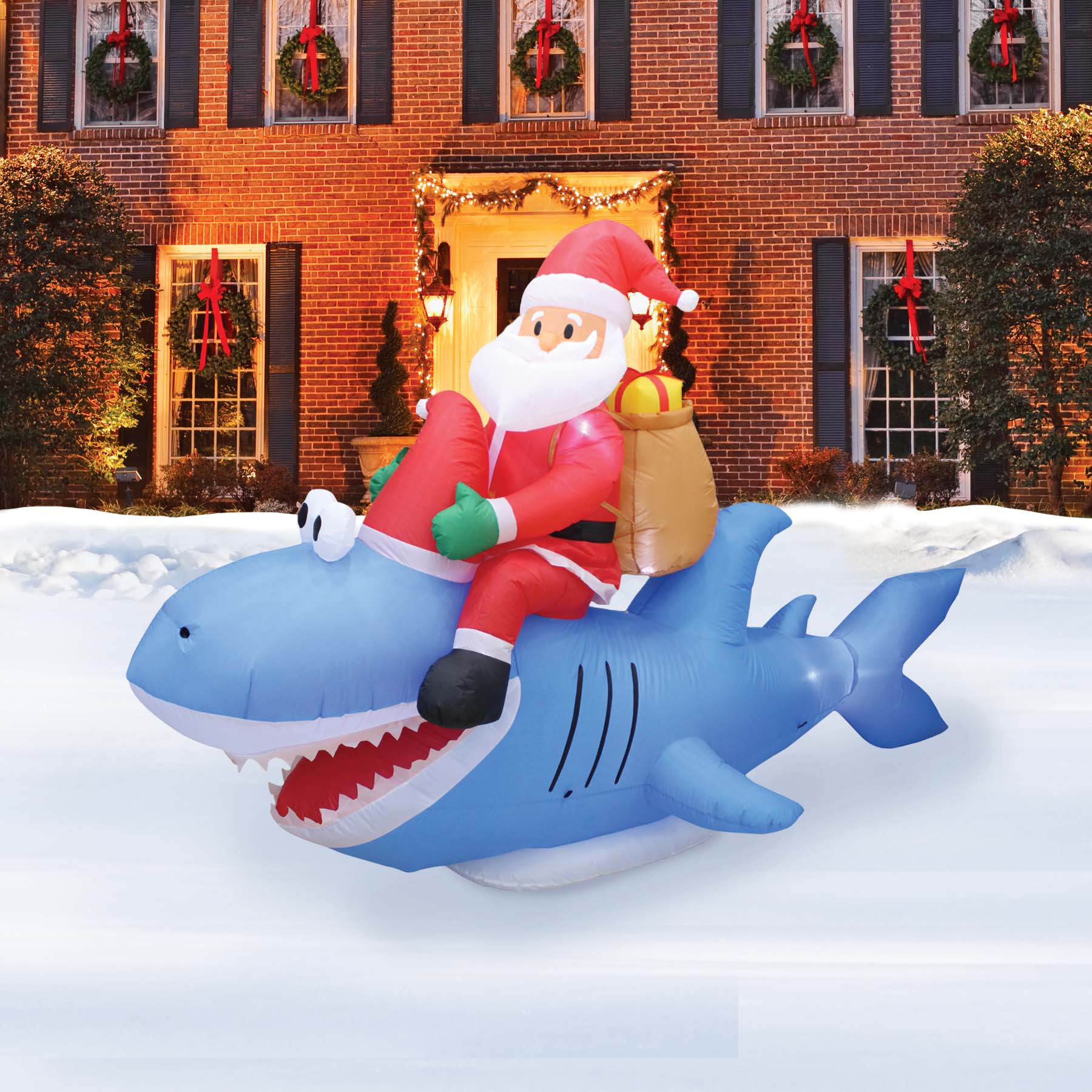 9ft. Inflatable Christmas Santa Riding Shark | Michaels