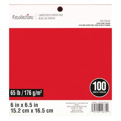 6" x 6.5" Red 65lb. Cardstock Paper Pad by Recollections™, 100 Sheets ...