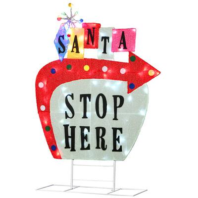 4ft. 2D Vintage Vegas Santa Stop Here Sign with Cool White, Warm White ...