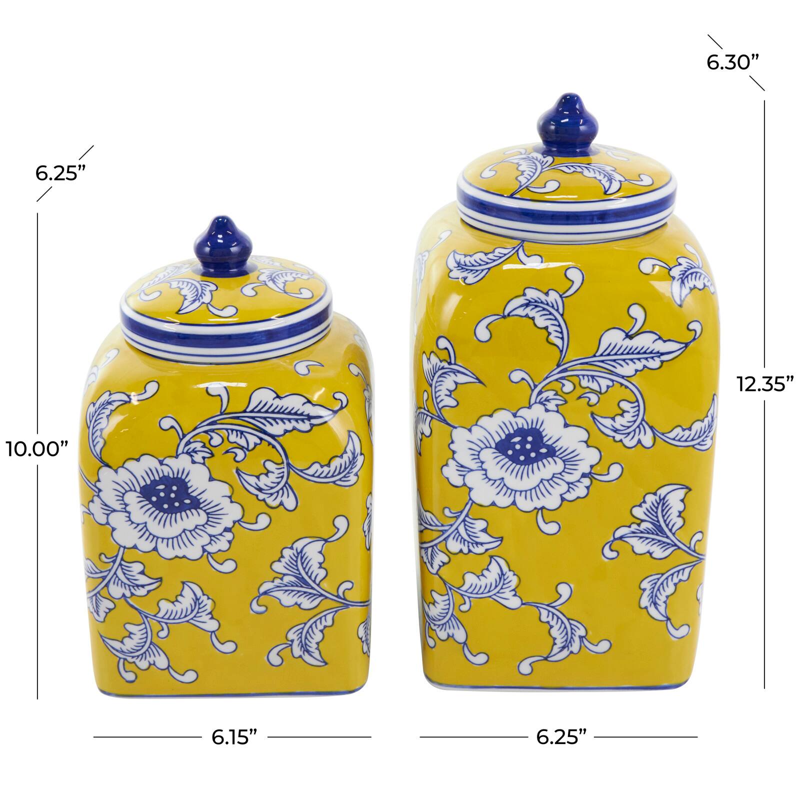 Yellow & Blue Ceramic Floral Decorative Jar Set | Michaels