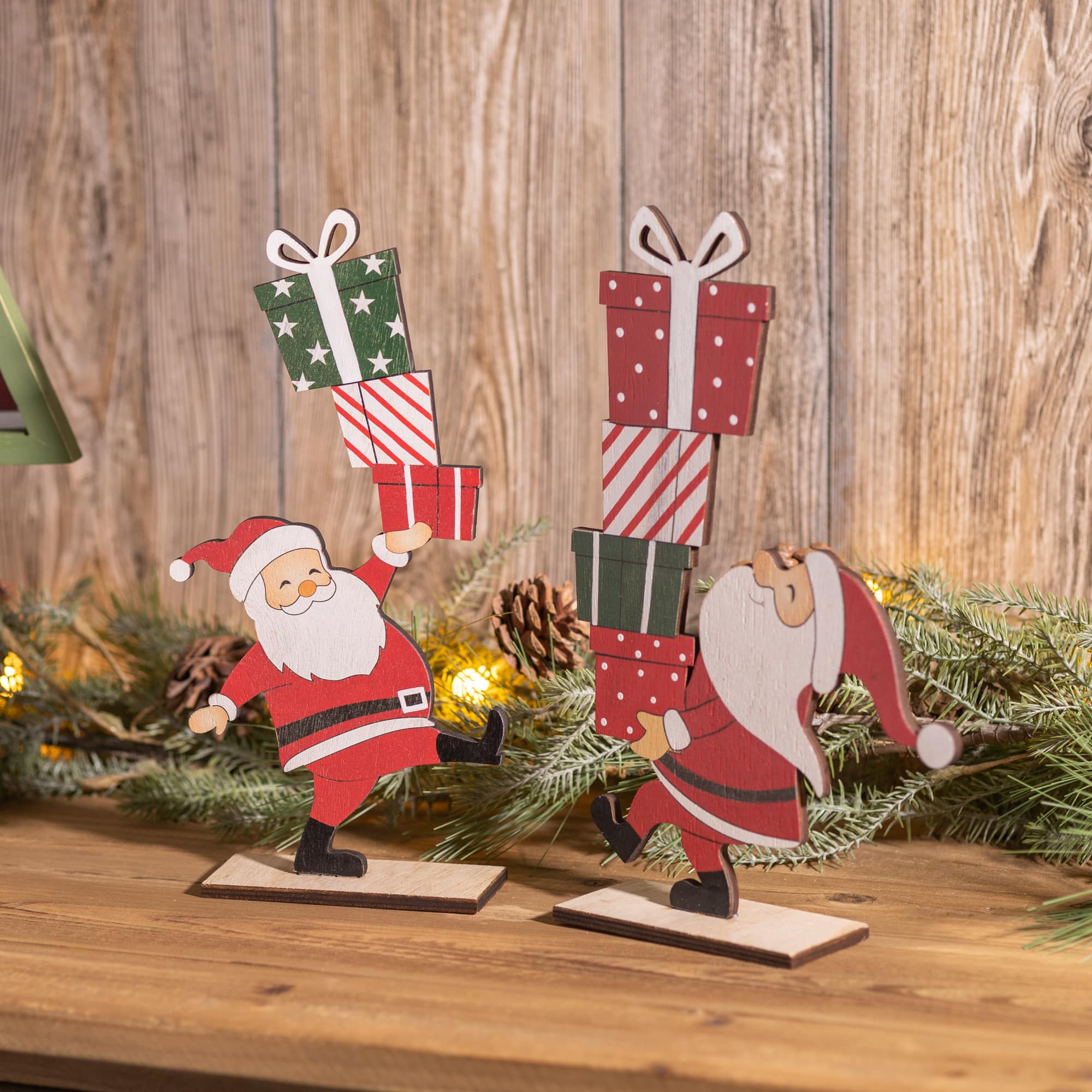12" Wood Santa with Presents Display Set | Michaels