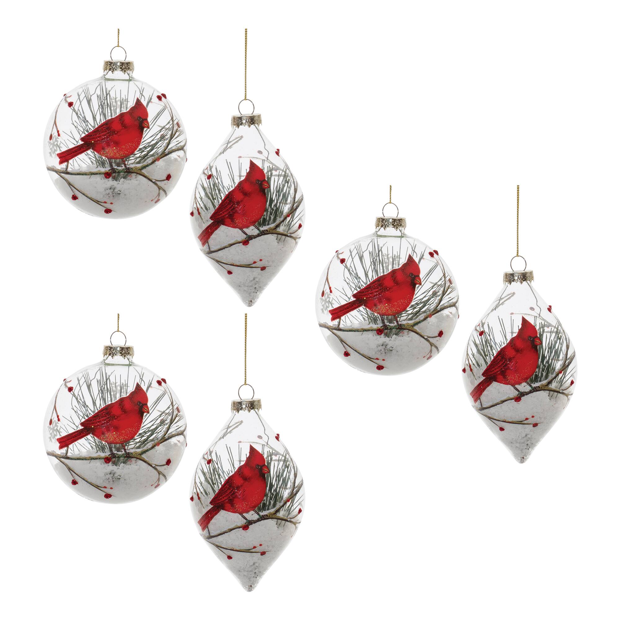 Glittered Glass Cardinal Ornament with Snow & Pine Filler Set | Michaels