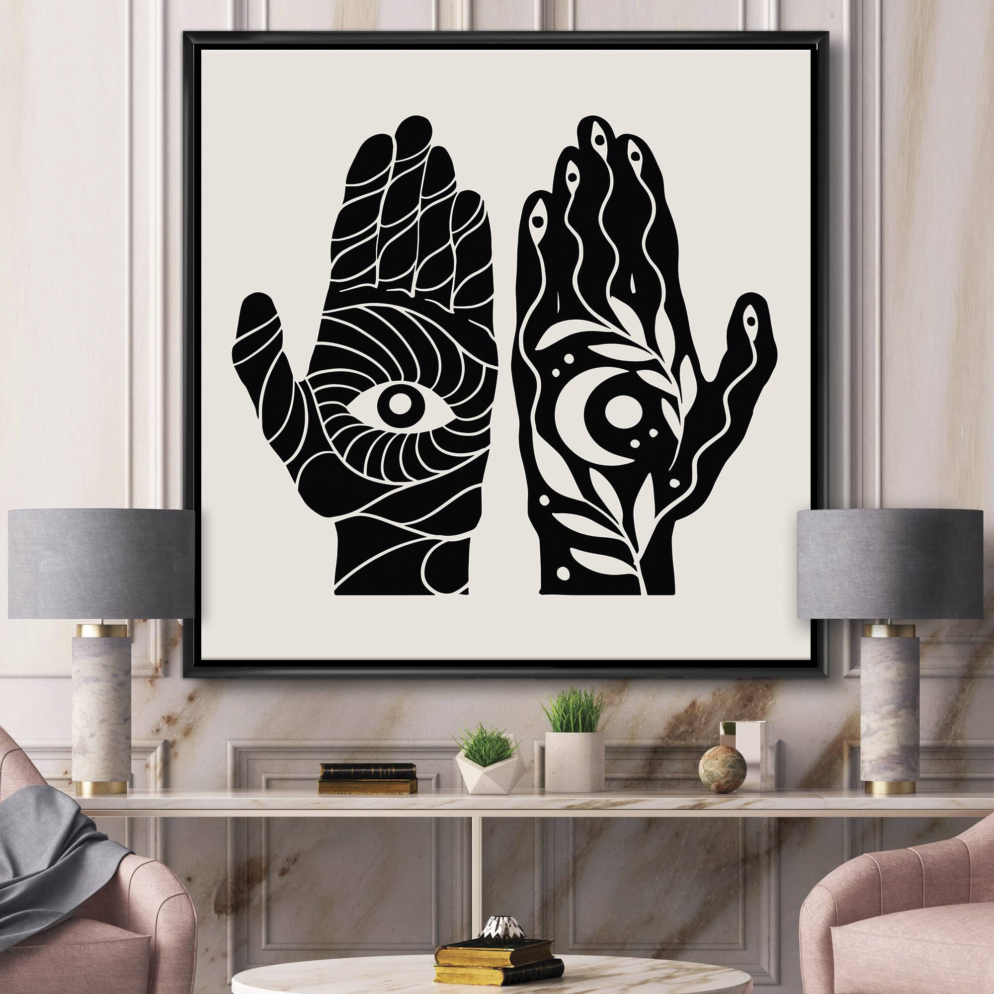 Designart - HamSa Hands With Eye And Moon Black And White Illustration ...