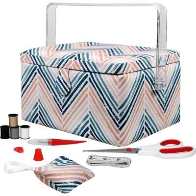 SINGER® Large Teal Zig Zag Print Premium Sewing Basket with Sew Kit ...