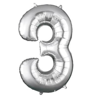 34" Silver Number Foil Balloon, Color: 3 | Michaels