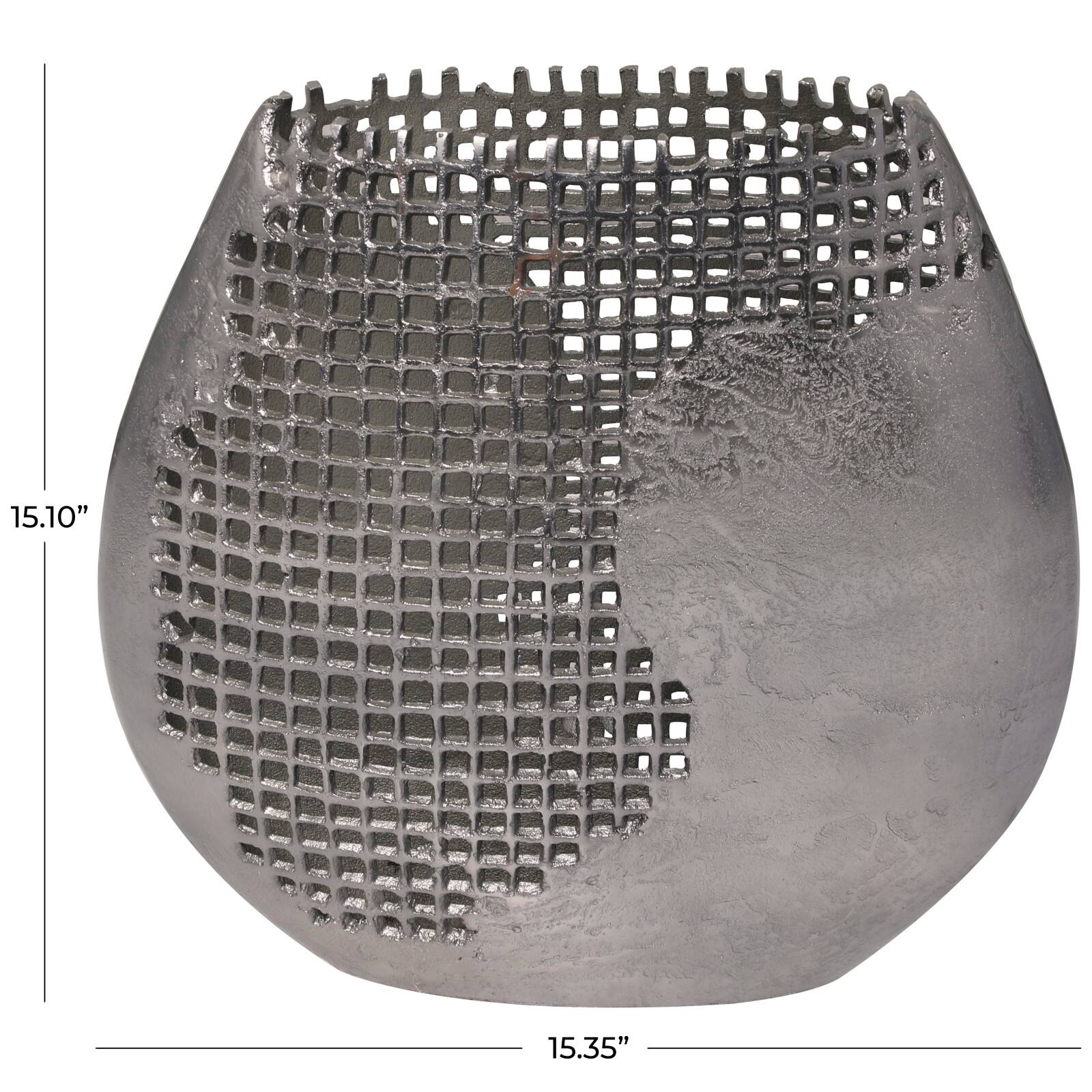 15" Dark Gray Aluminum Grid Inspired Abstract Vase with Open Frame ...