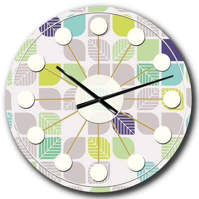 Designart 'Geometric Pattern With Leaves Mid-Century Modern Wall Clock ...