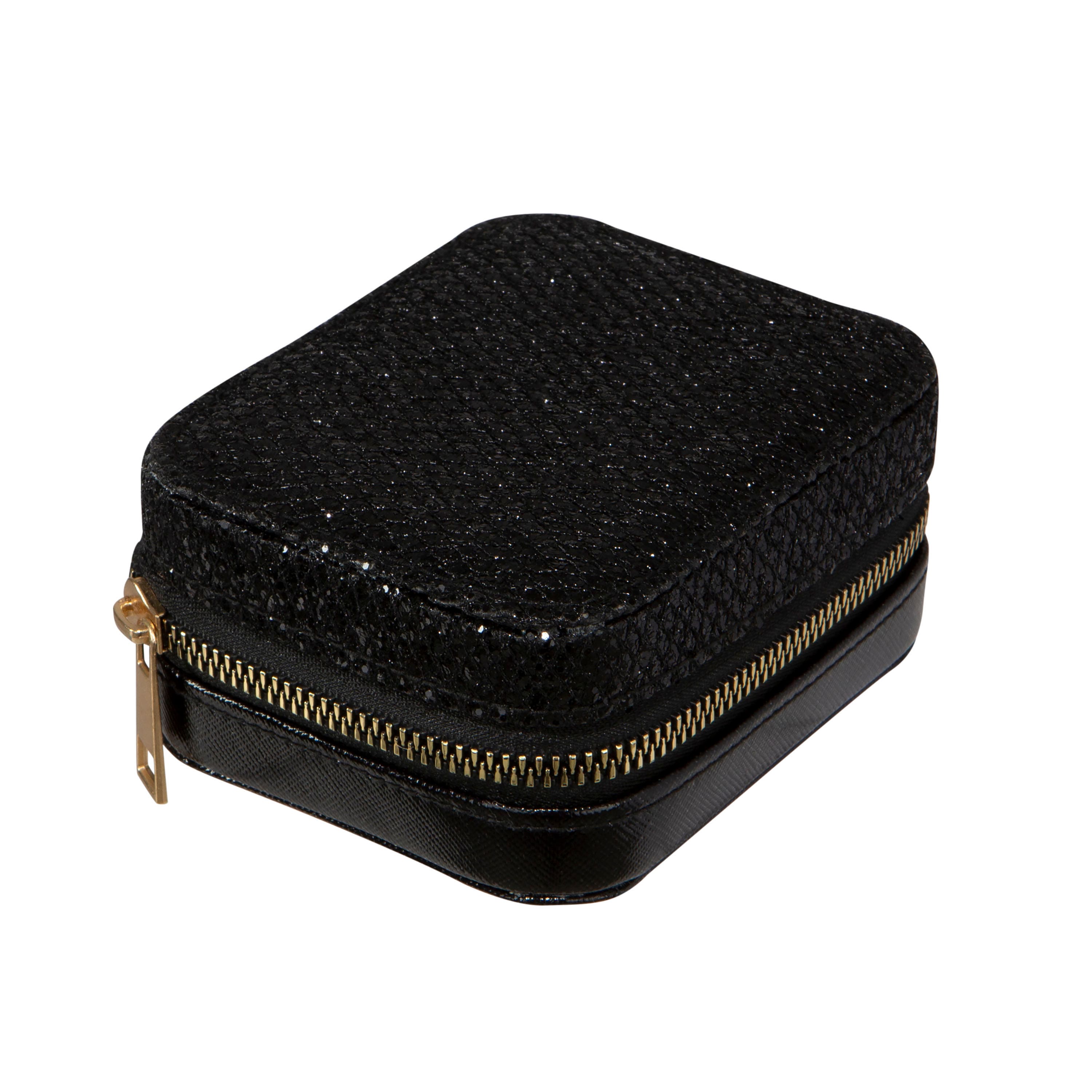 Ruby + Cash Black Sequin Mini Faux Leather Zippered Travel Jewelry ...