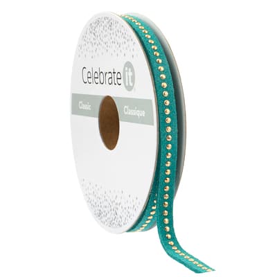 1/4" x 3yd. Green & Gold Dotted Ribbon by Celebrate It® Classic | Michaels