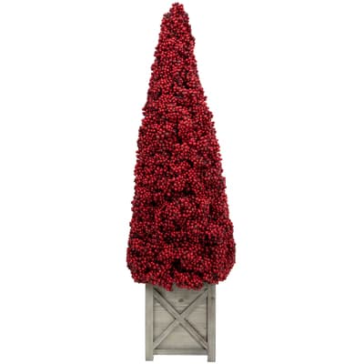 3ft. Unlit Red Berry Cone Artificial Potted Christmas Topiary | Michaels