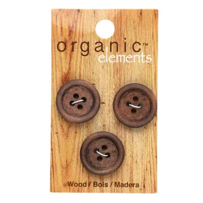 Organic Elements 13/16" Brown Wood Buttons, 3ct. | Michaels