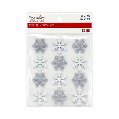 White & Silver Glitter Snowflake Dimensional Stickers by Recollections ...