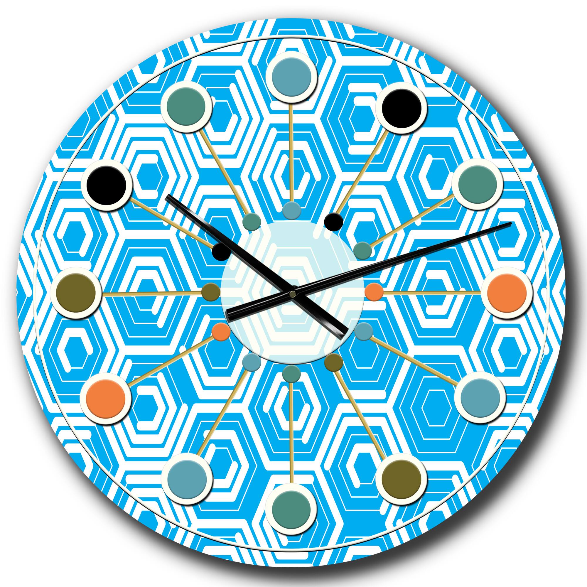 Designart 'Retro Hexagon Pattern Vii Mid-Century Modern Wall Clock ...